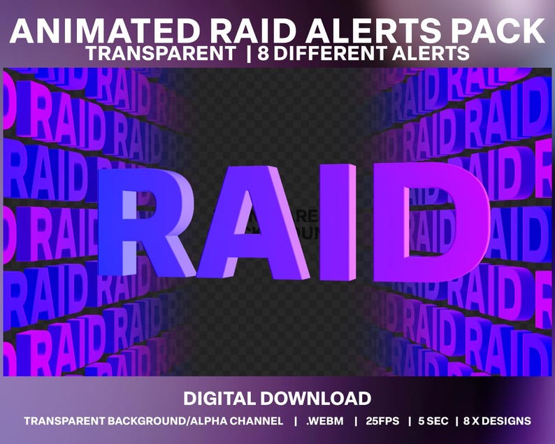 Animated 3D RAID Stream Alerts: 8 Designs, Modern Gaming Overlay (webm ...