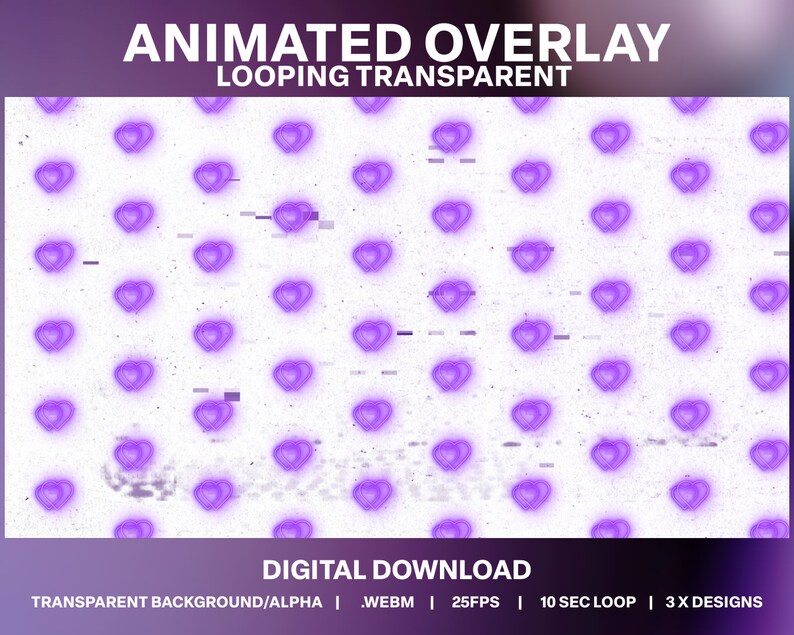 Glitch Neon Hearts Animated Overlay | Neon Glitch Streaming Decoration ...