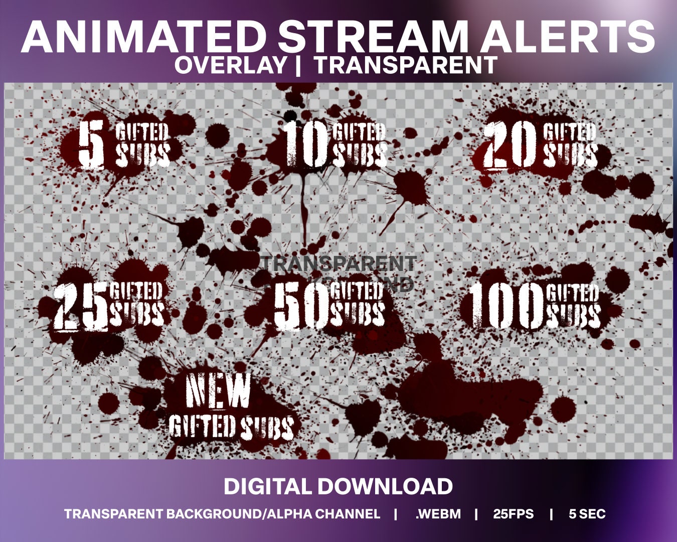 Splatter Subscriber Alert Creepy Paint Splat Subs Stream Overlay Horror Blood Spray Alerts ...