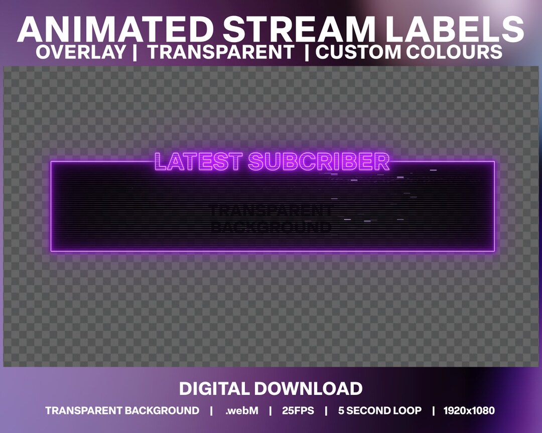 Neon Glitch Animated Stream Labels: Twitch Overlay (digital Download ...