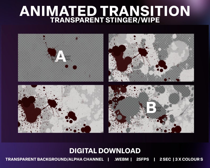 Animated Splatter Twitch Stream Transition: Grunge Horror Wipe (digital ...