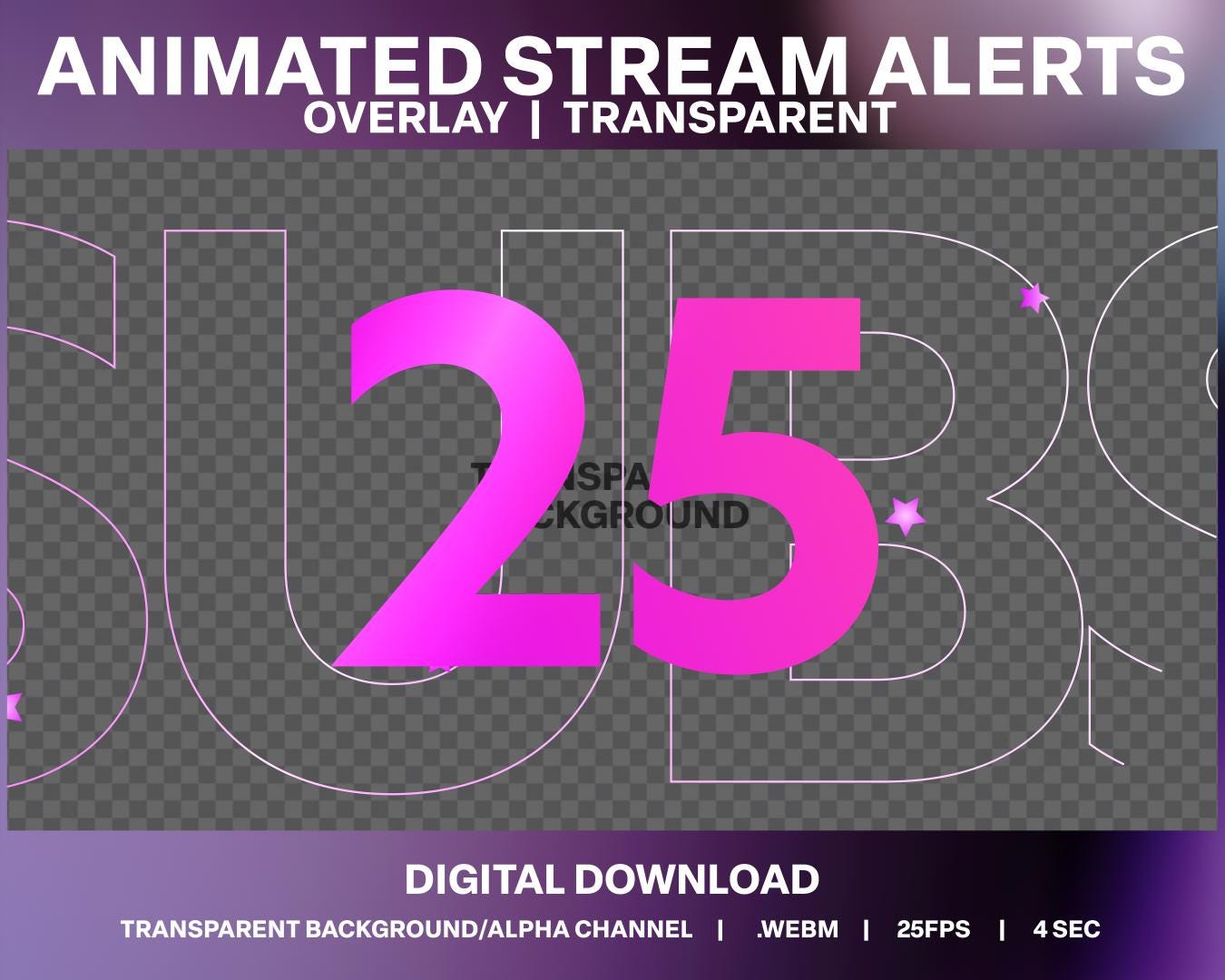 Animated Pink Subscriber Alert: Simple Gifted SUBS Overlay, Modern Text ...