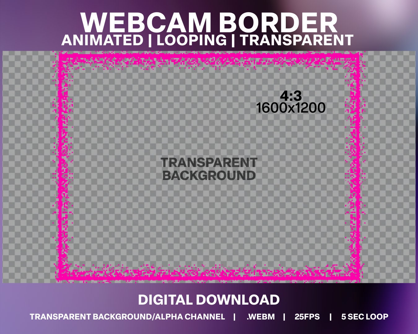 8bit Pixel Animated Webcam Border: Pink Stream Overlay (digital ...