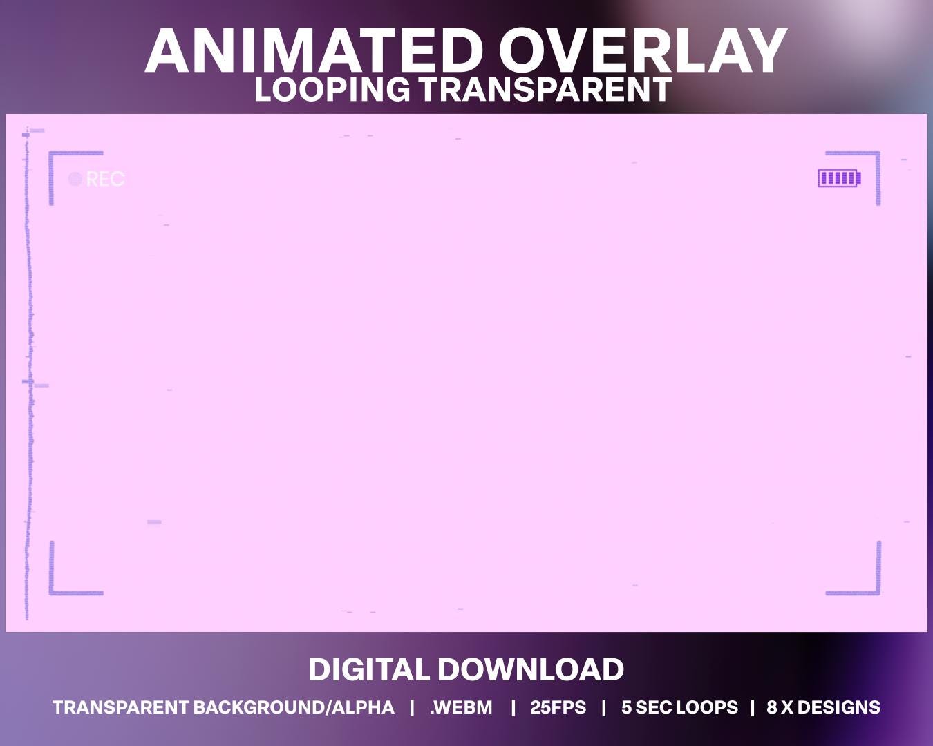 Purple Animated Recording Camera Overlay Pack | 8x Viewfinder Stream ...
