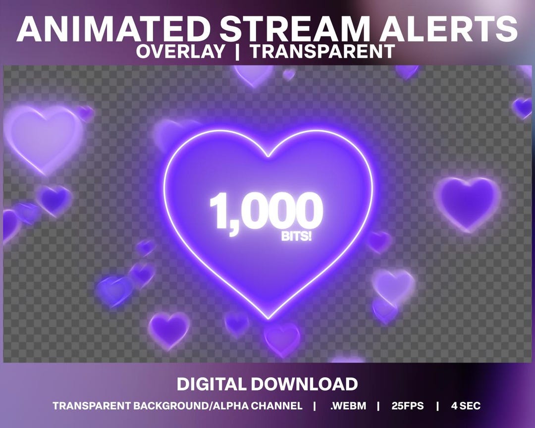 Animated Glowing Hearts Twitch Cheer Alerts: Stream Overlay (digital ...