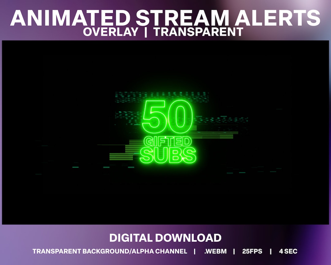 Green Neon Glitch Gifted Subs Alert | Stream Subscriber Animated ...