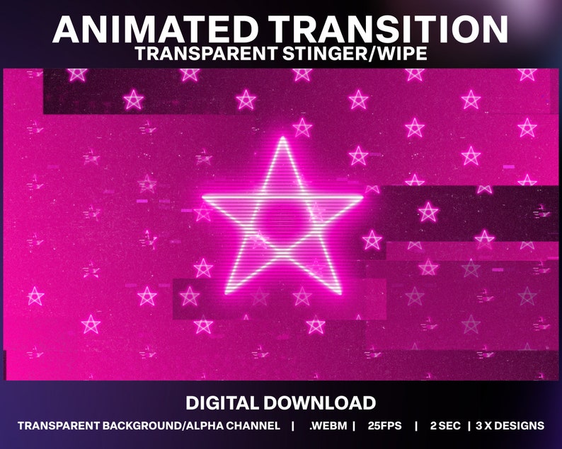 Glitch Star Animated Stream Transition: Neon Pentagram Wipe (digital ...