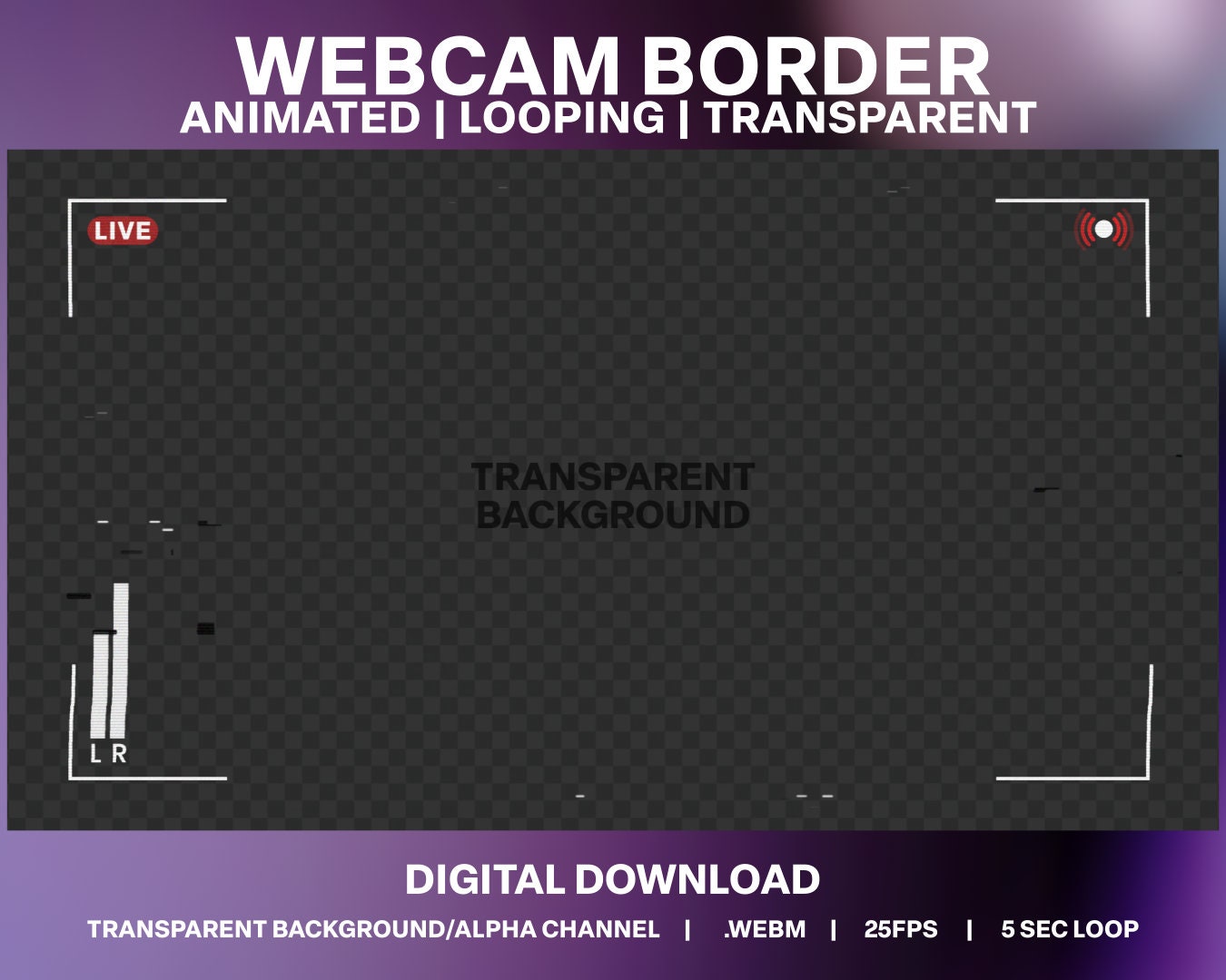 Animated Glitch Webcam Border Overlay: Streaming UI Pack (digital ...