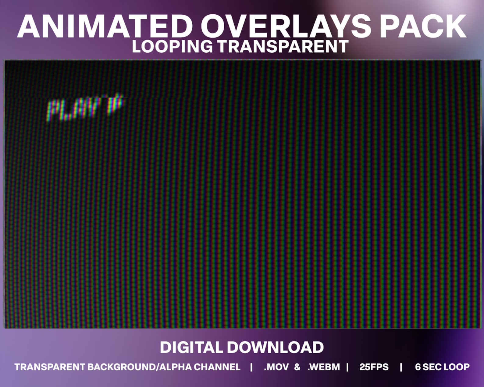 VHS Noise Animated Transparent Overlay 8 Pack | Play Stop Rewind | Old ...