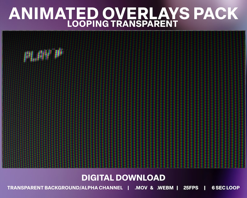 VHS Noise Animated Transparent Overlay 8 Pack | Play Stop Rewind | Old ...