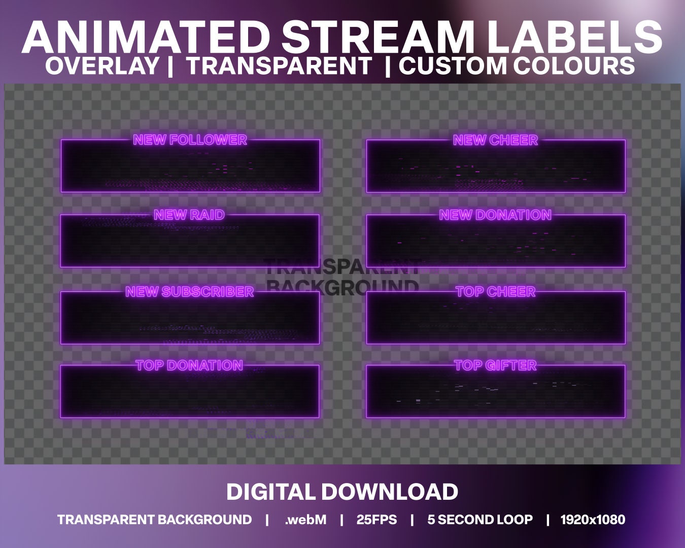 Neon Glitch Animated Stream Labels: Twitch Overlay (digital Download ...