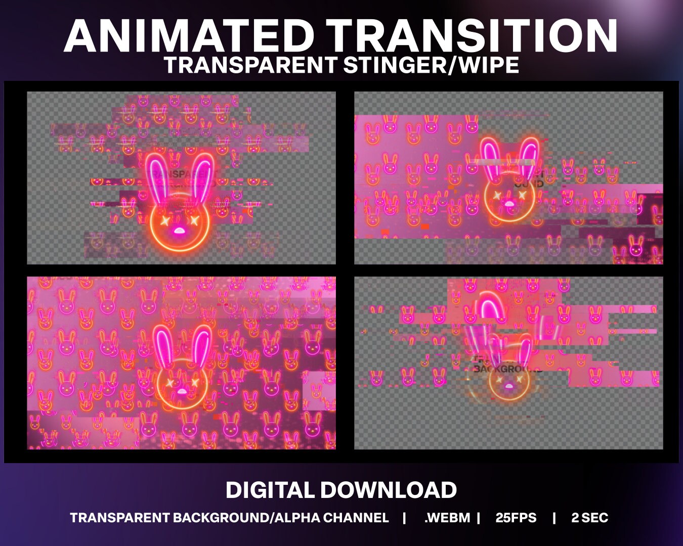 Neon Easter Bunny Glitch Stream Pack: Animated Twitch Overlays (digital ...