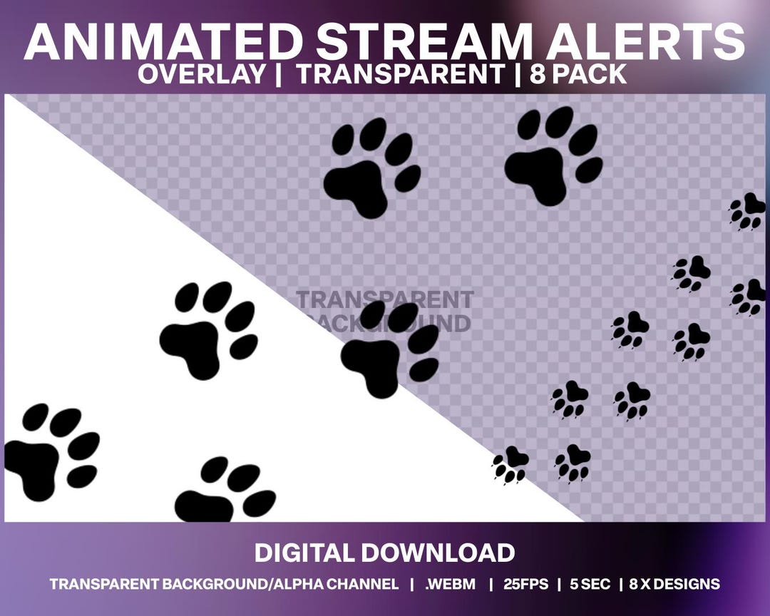 Animated Paw Prints Stream Overlay: Cat, Dog Tracks (8 Pack) (digital ...