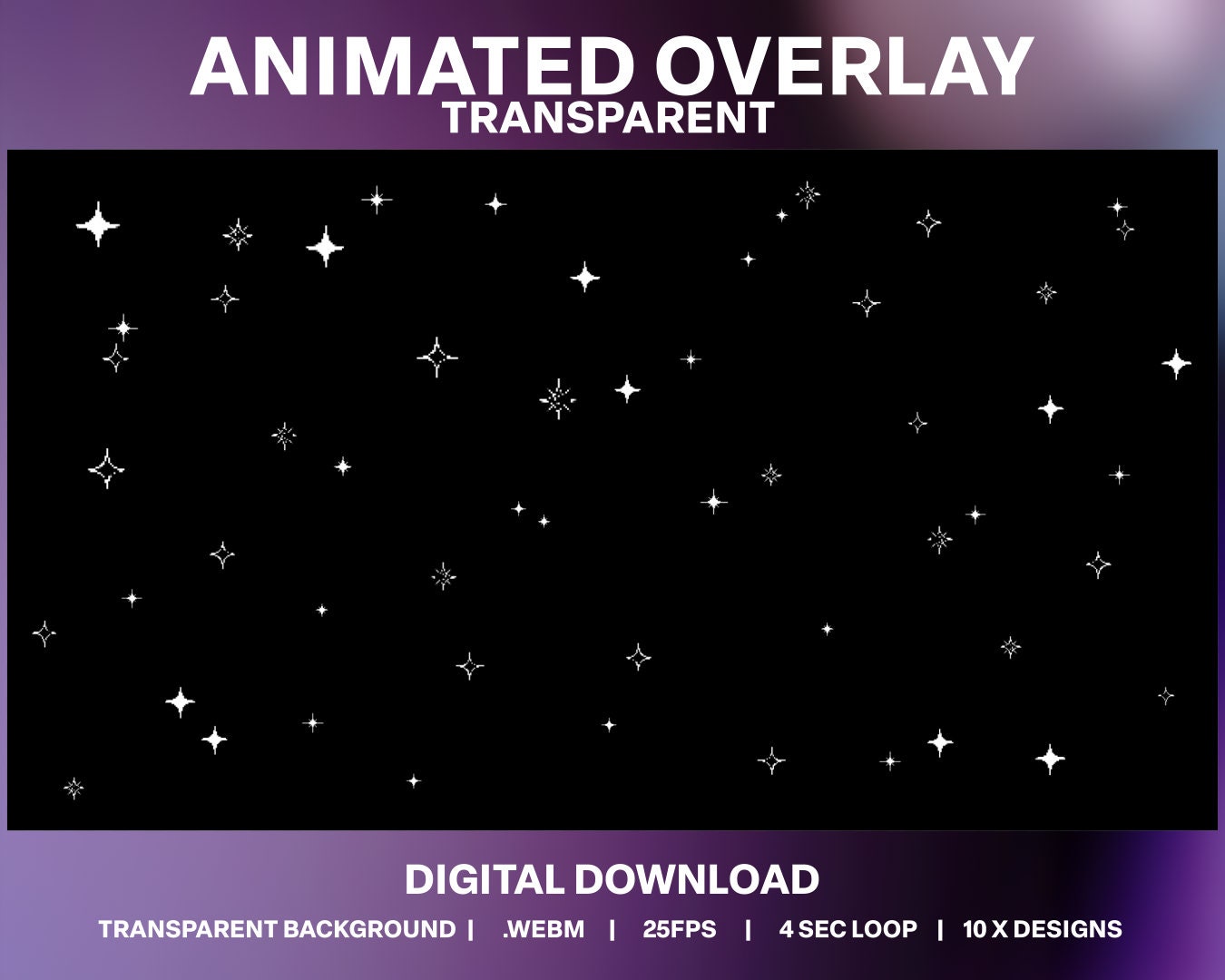 8bit Pixel Animated Stars Overlay | 10 Pack Starry Night Overlay Video ...