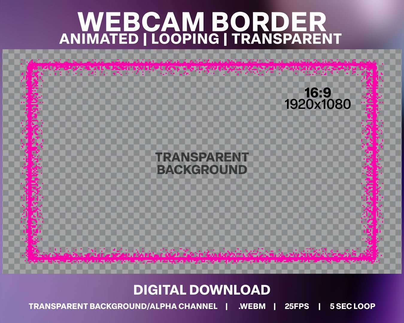 8bit Pixel Animated Webcam Border: Pink Stream Overlay (digital ...