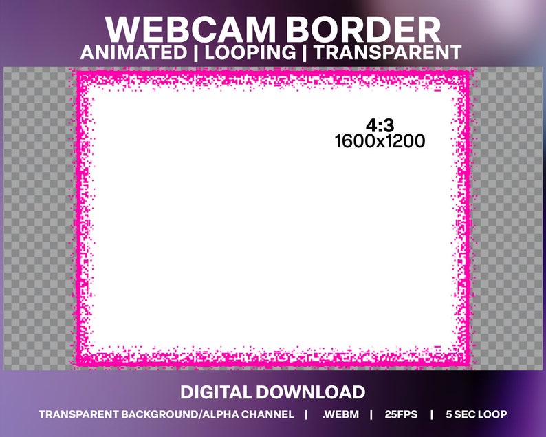 8bit Pixel Animated Webcam Border Pixel Stream Overlay Frame Pink Pixel ...
