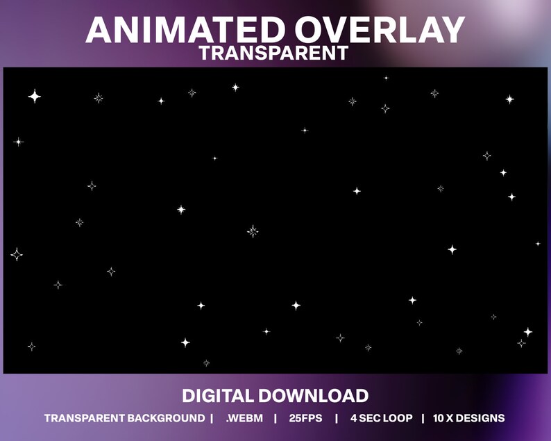 8bit Pixel Animated Stars Overlay | 10 Pack Starry Night Overlay Video ...