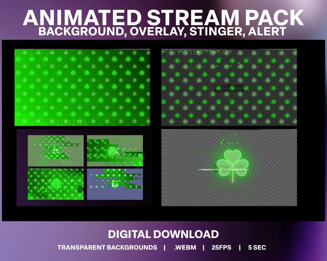 Clover Animated Stream Overlay Pack: Neon Green Glitch (digital ...