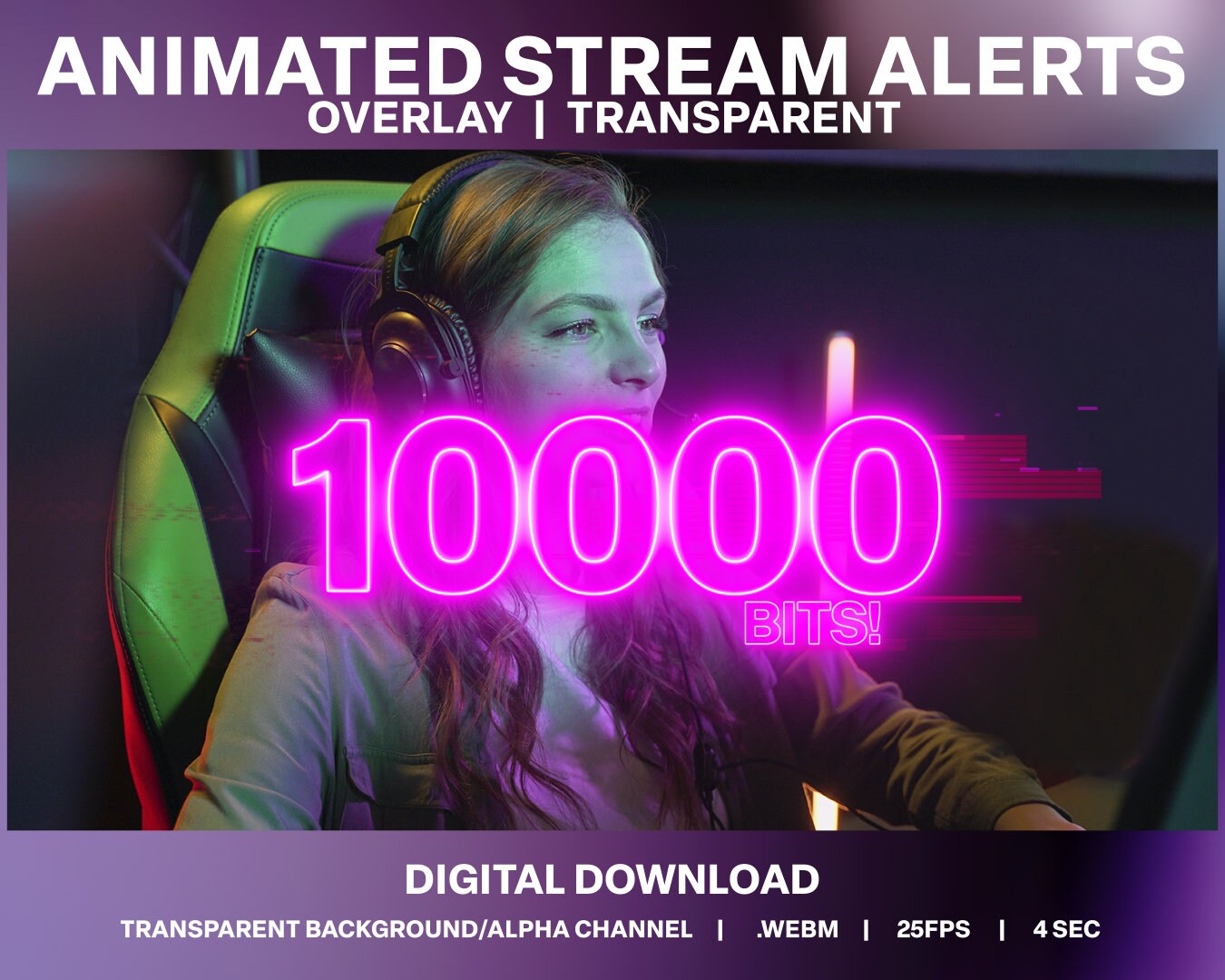 Neon Glitch Bomb Bits Animated Alert Twitch Bits Stream Cheers Overlay ...