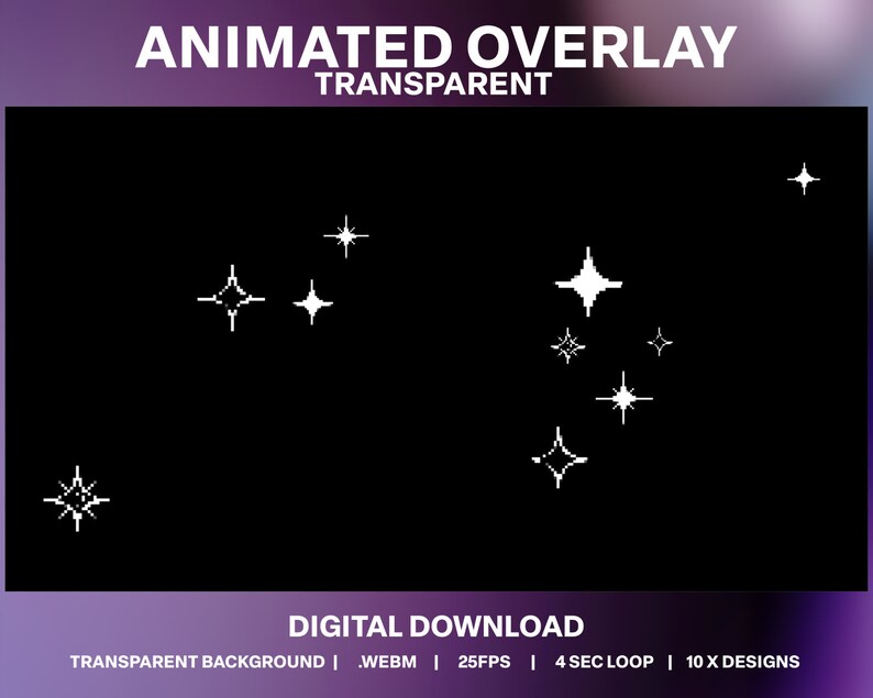 8bit Pixel Animated Stars Overlay | 10 Pack Starry Night Overlay Video ...