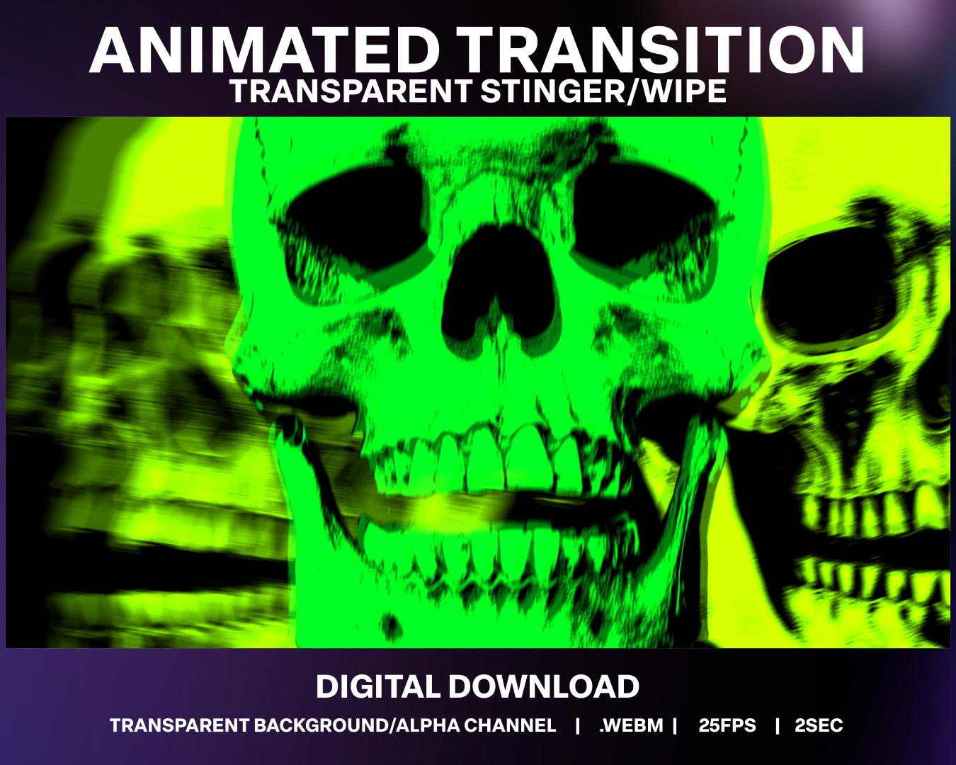 Animated Green Skull Stream Transition: Horror Film Overlay (digital ...