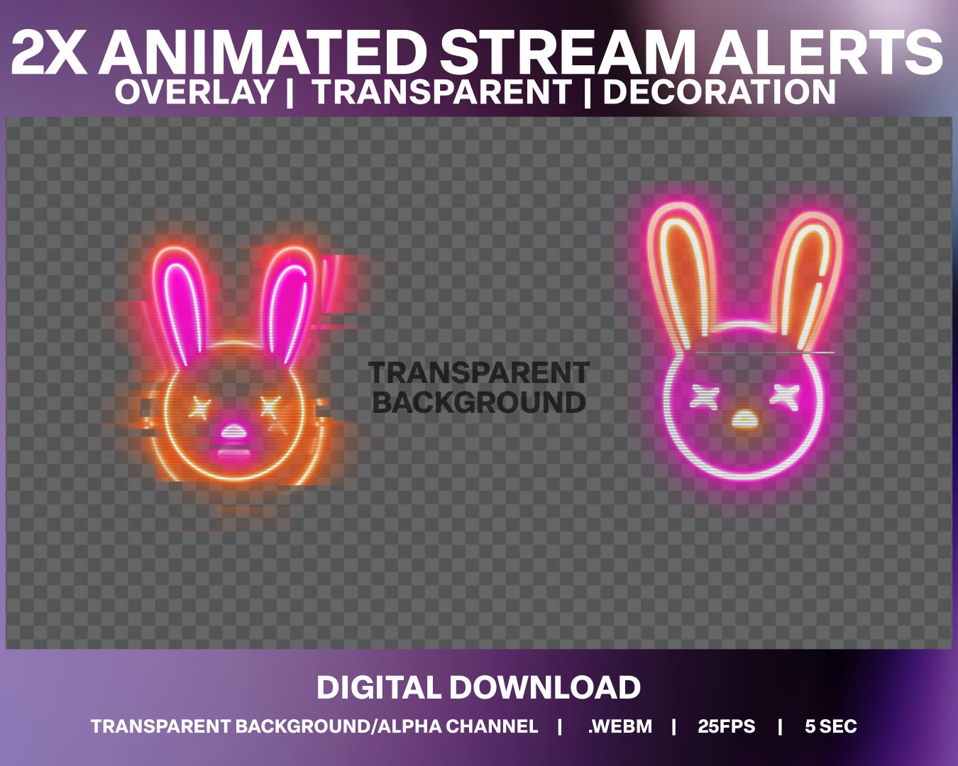 Neon Easter Bunny Glitch Stream Pack: Animated Twitch Overlays (digital ...