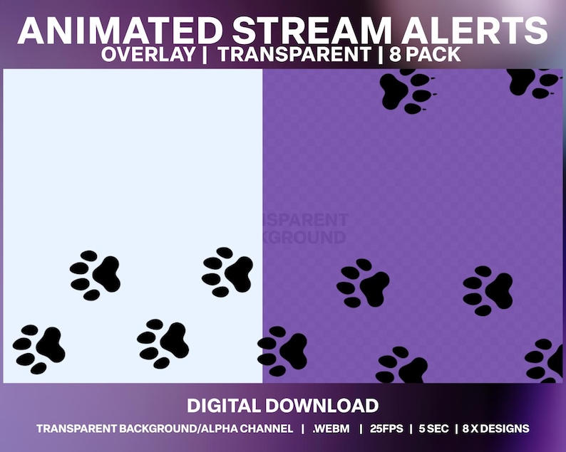 Paw Prints Animated Stream Overlay Bundle | Cat, Dog, Puppy, Kitten ...