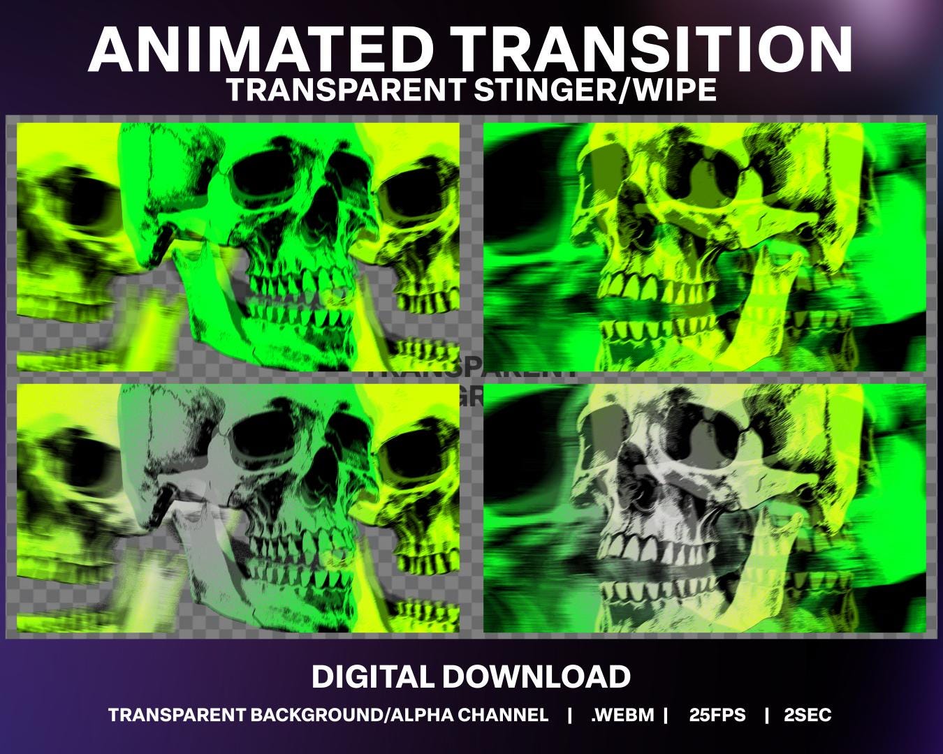 Animated Green Skull Stream Transition: Horror Film Overlay (digital ...
