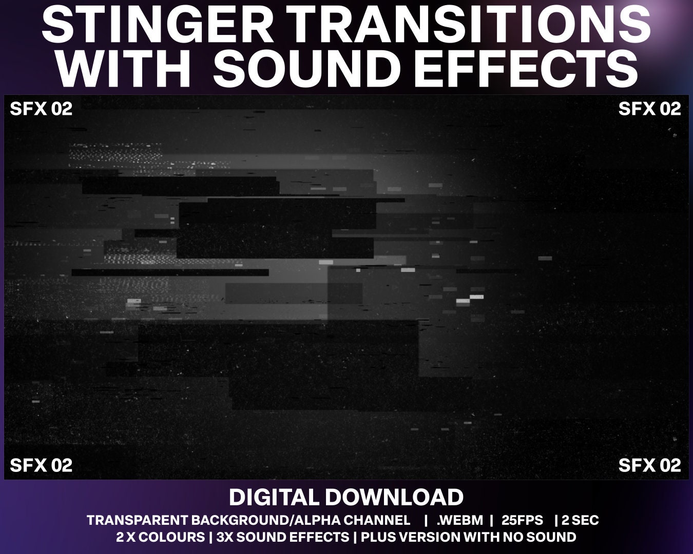 VHS Glitch Animated Transitions With Audio | Cyber Film Distortion Stream Stinger With Sound ...
