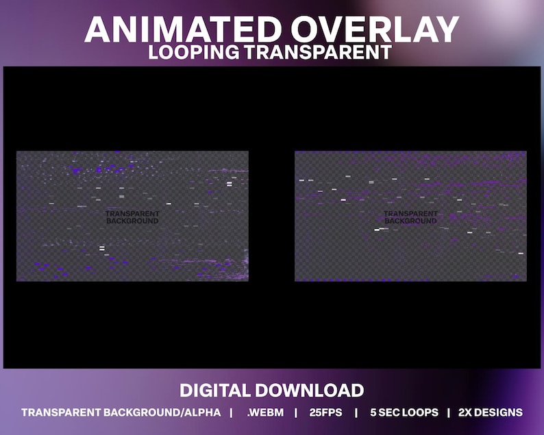 Purple Cyber Glitch Animated Overlay: Looping Stream Decoration ...