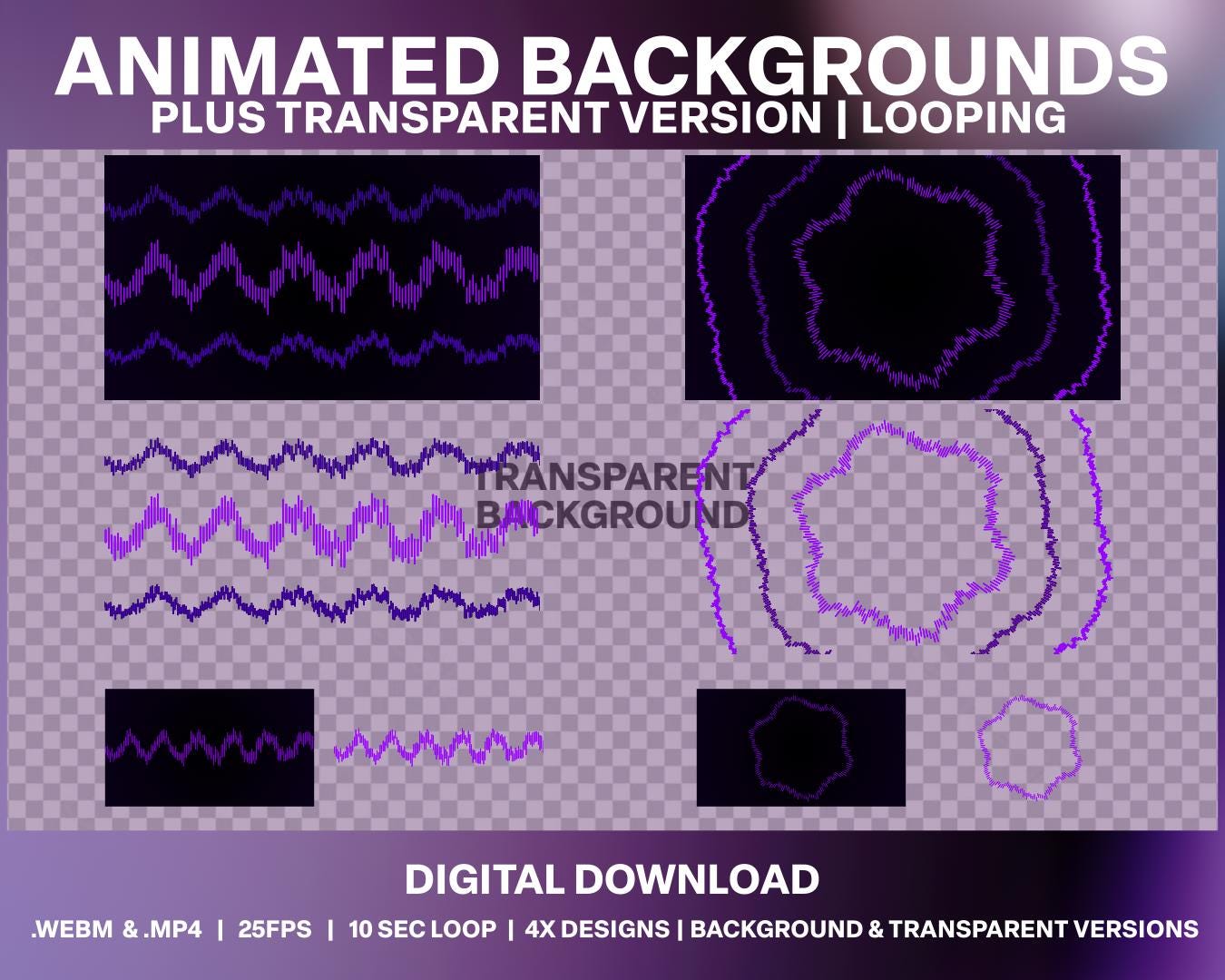 Animated Audio Wave Loop Backgrounds: DJ Stream Decoration (digital ...