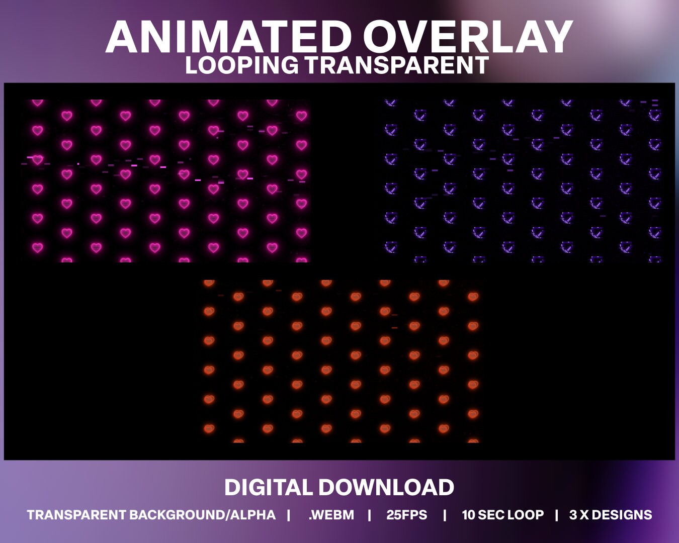Glitch Neon Hearts Animated Overlay | Neon Glitch Streaming Decoration ...