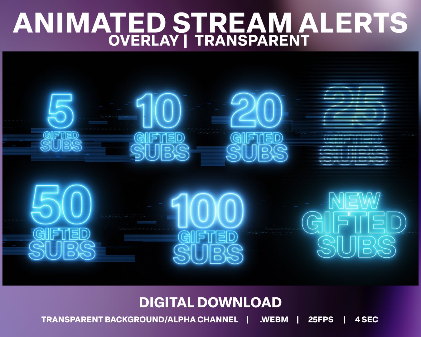 Neon Glitch Gifted Subs Alert | Twitch Subscriber Stream Animated ...