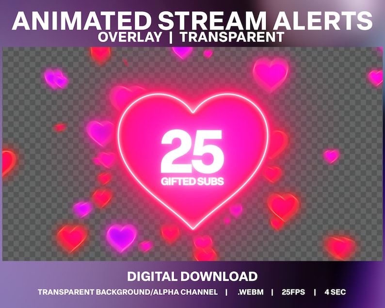 Glowing Hearts Twitch Sub Alert: Animated Subscriber Stream Overlay ...