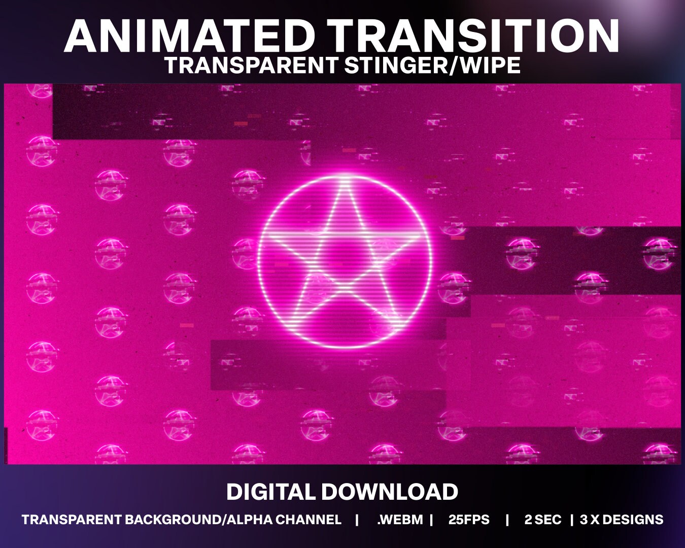 Glitch Star Animated Stream Transition: Neon Pentagram Wipe (digital ...