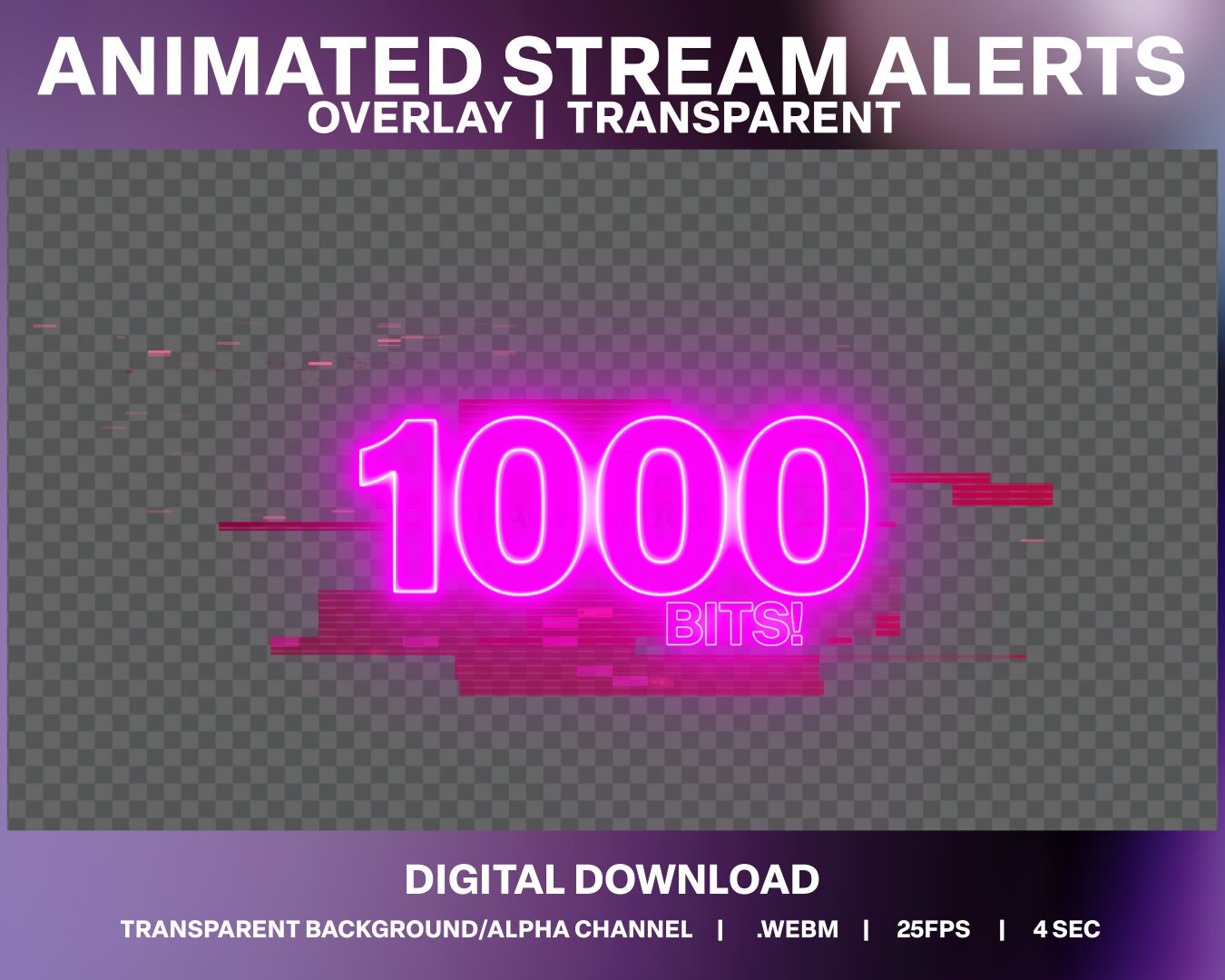Neon Glitch Bomb Bits Animated Alert Twitch Bits Stream Cheers Overlay ...