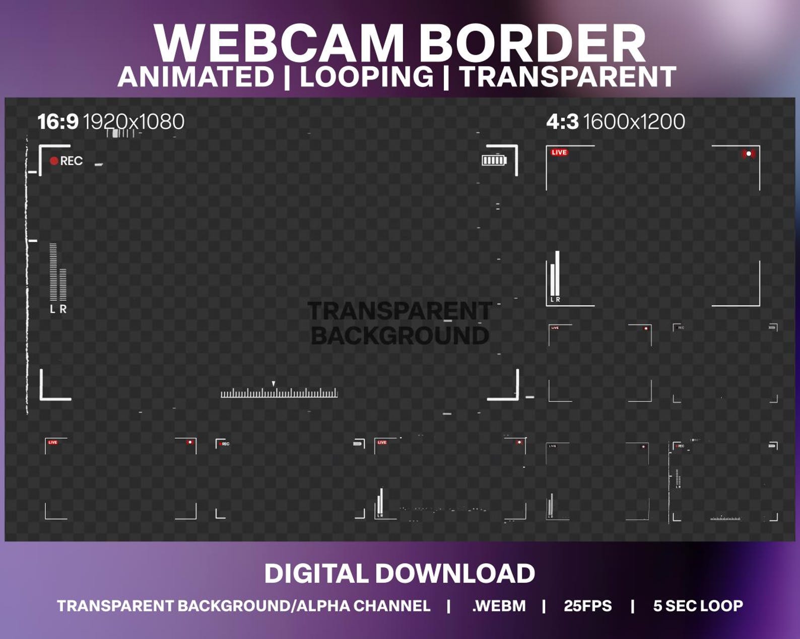 Animated Glitch Webcam Border Overlay: Streaming UI Pack (digital ...
