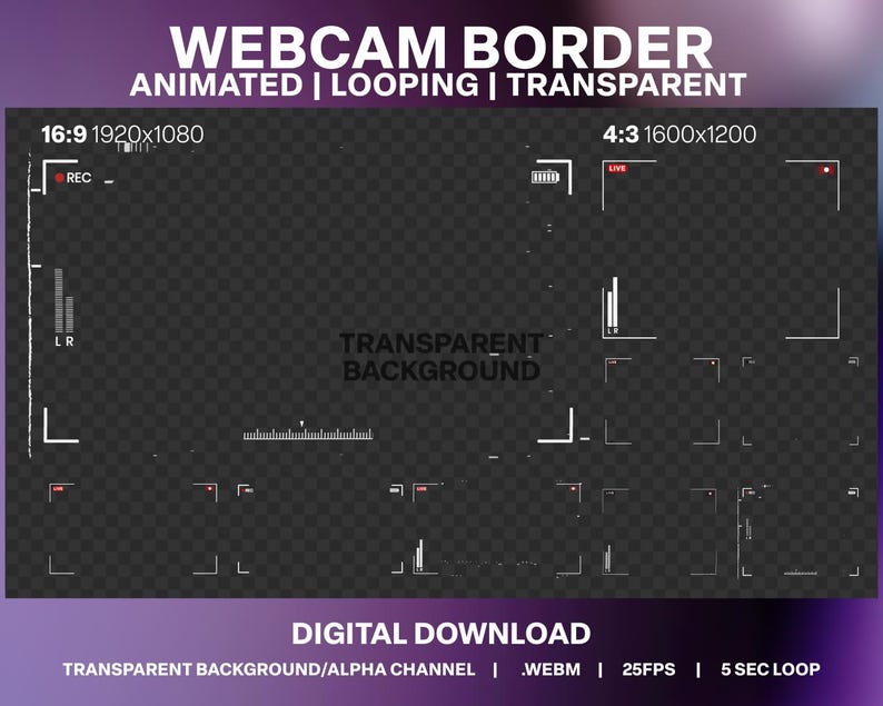 8 Animated Recording Camera Webcam Border Pack | Viewfinder Stream ...