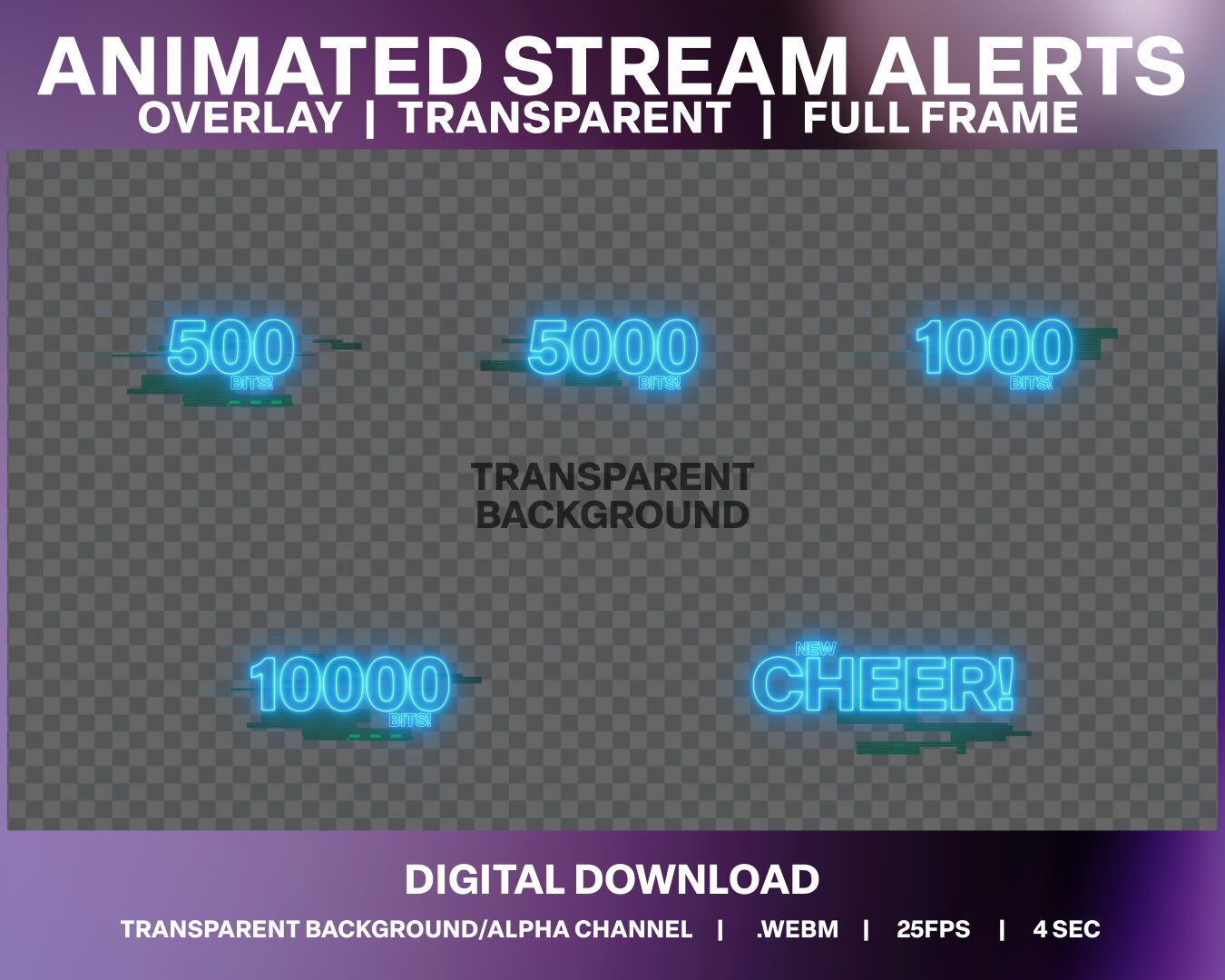 Neon Glitch Bomb Bits Animated Alert Twitch Bits Stream Cheers Overlay ...