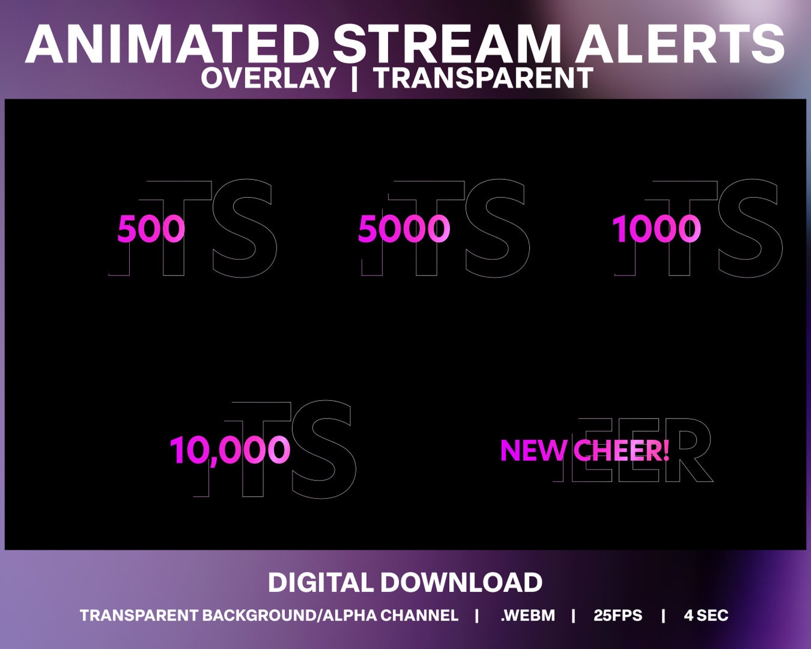 Animated Modern Twitch Bits Alert: Pink Simple Text Twitch Stream ...