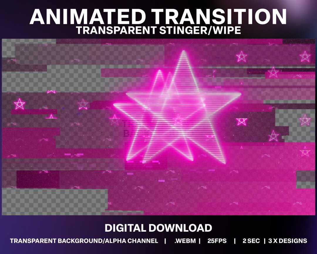 Glitch Star Animated Stream Transition: Neon Pentagram Wipe (digital ...