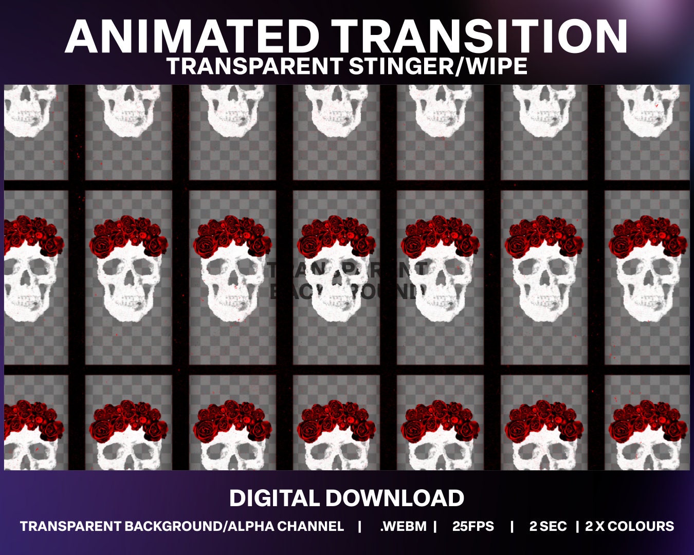 Glitch Skull & Rose Animated Stream Transition Gothic Film - Etsy