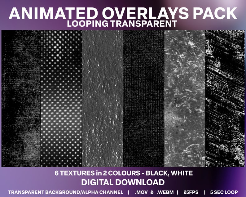 Old Film Noise Animated Transparent Overlay 6 Pack | Texture Grunge ...