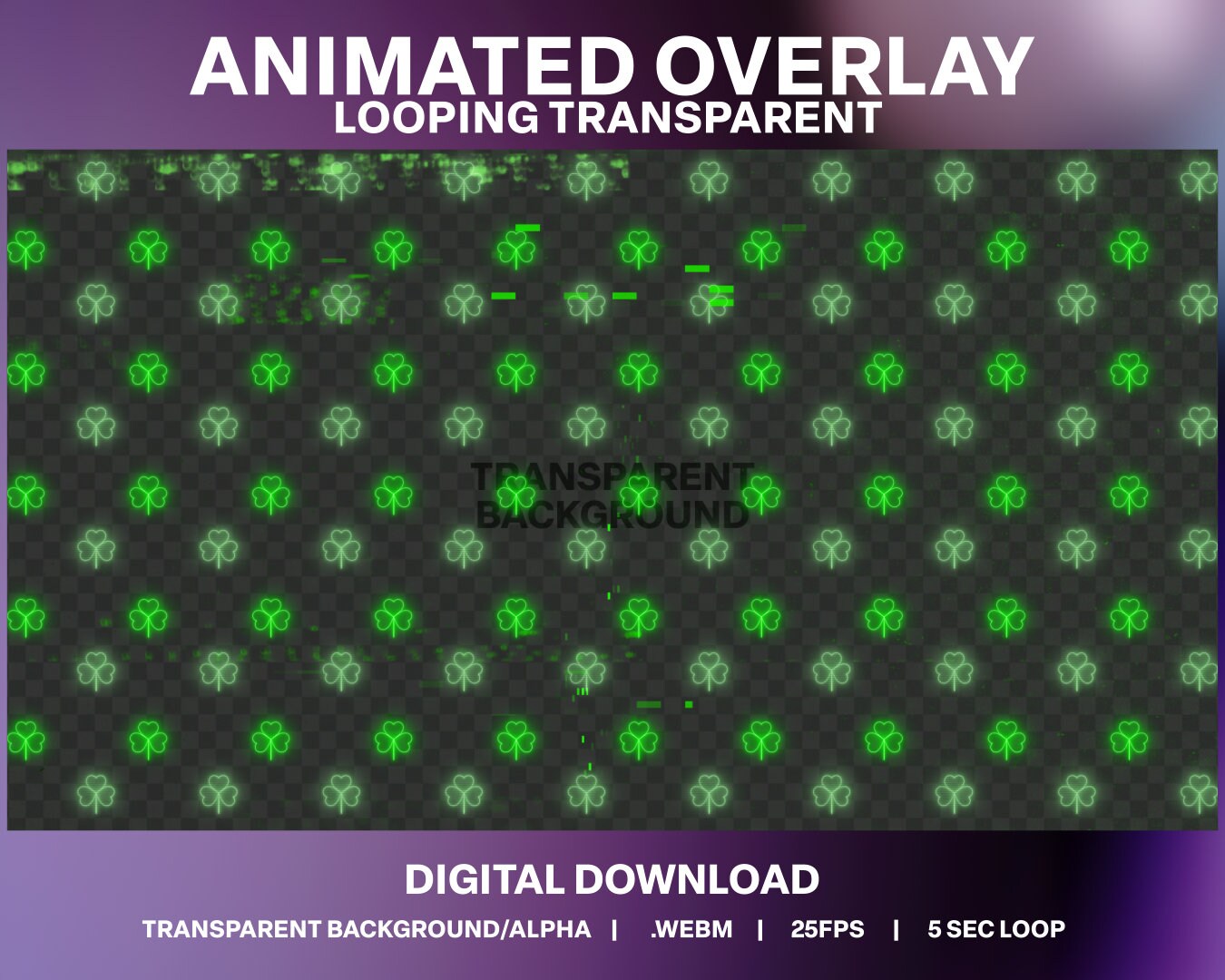Clover Animated Stream Overlay Pack: Neon Green Glitch (digital ...