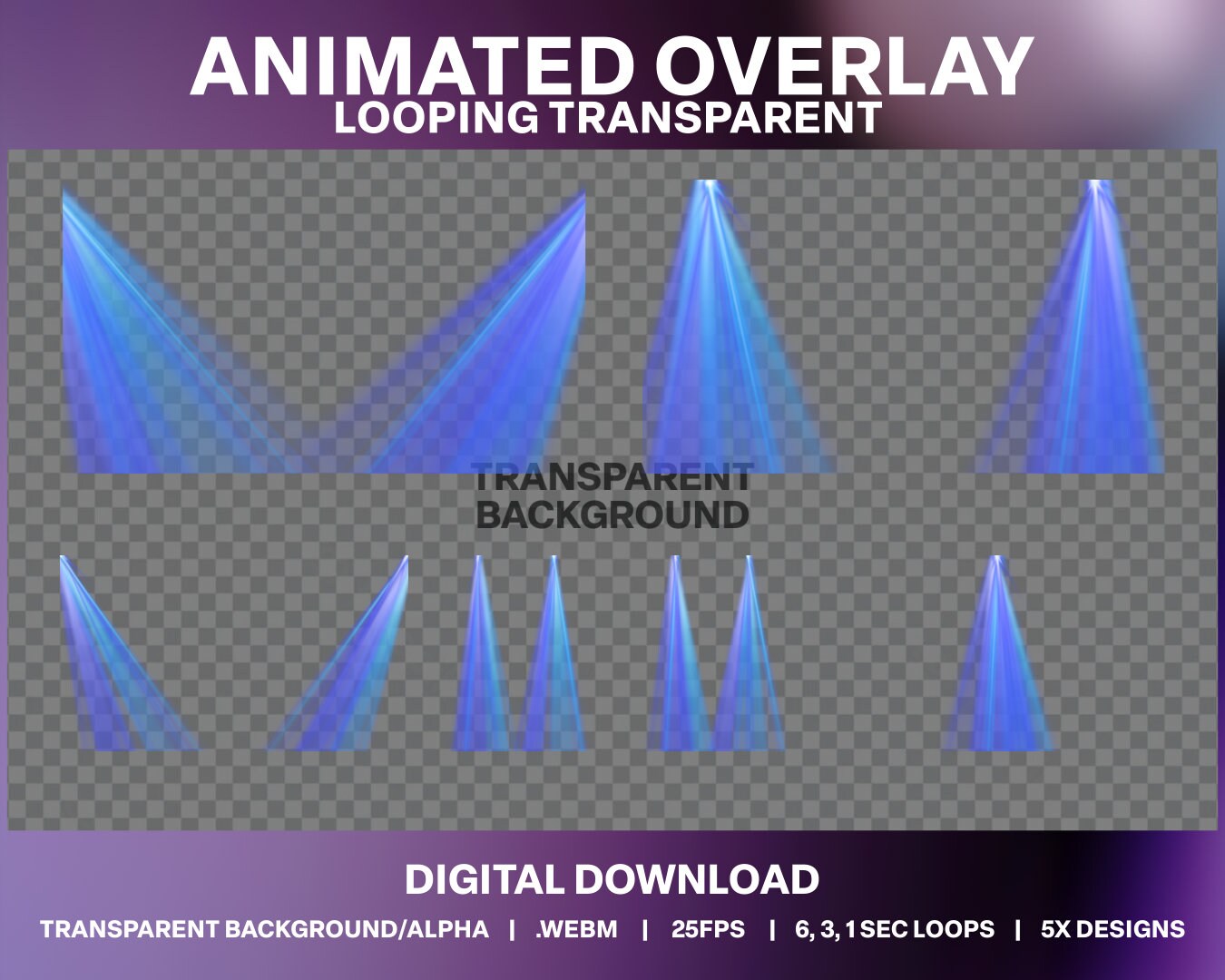 Animated Blue Stage Spotlights Loop: Twitch DJ Stream Overlay (digital ...