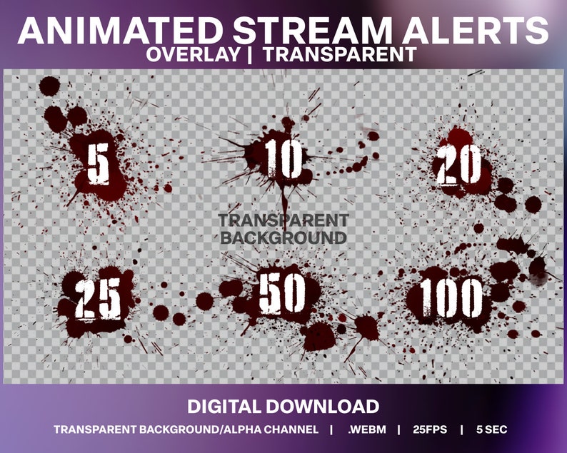 Creepy Splatter Animated Stream Overlay: Horror Subscriber Alerts ...