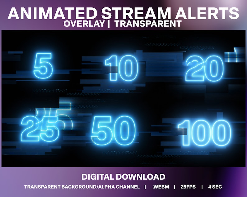 Neon Glitch Gifted Subs Alert Twitch Subscriber Stream Animated Overlay ...