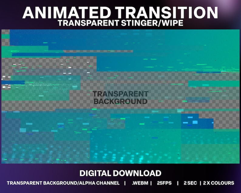 Neon Cyber Glitch Animated Stream Transition: Blue/green (digital ...