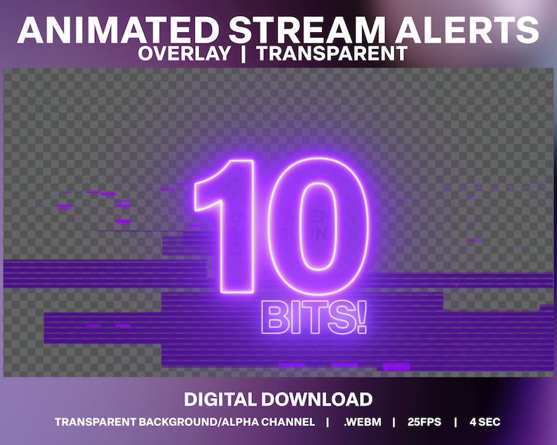 Purple Neon Glitch Bomb Bits Animated Alert | Twitch Bits Stream Cheers ...