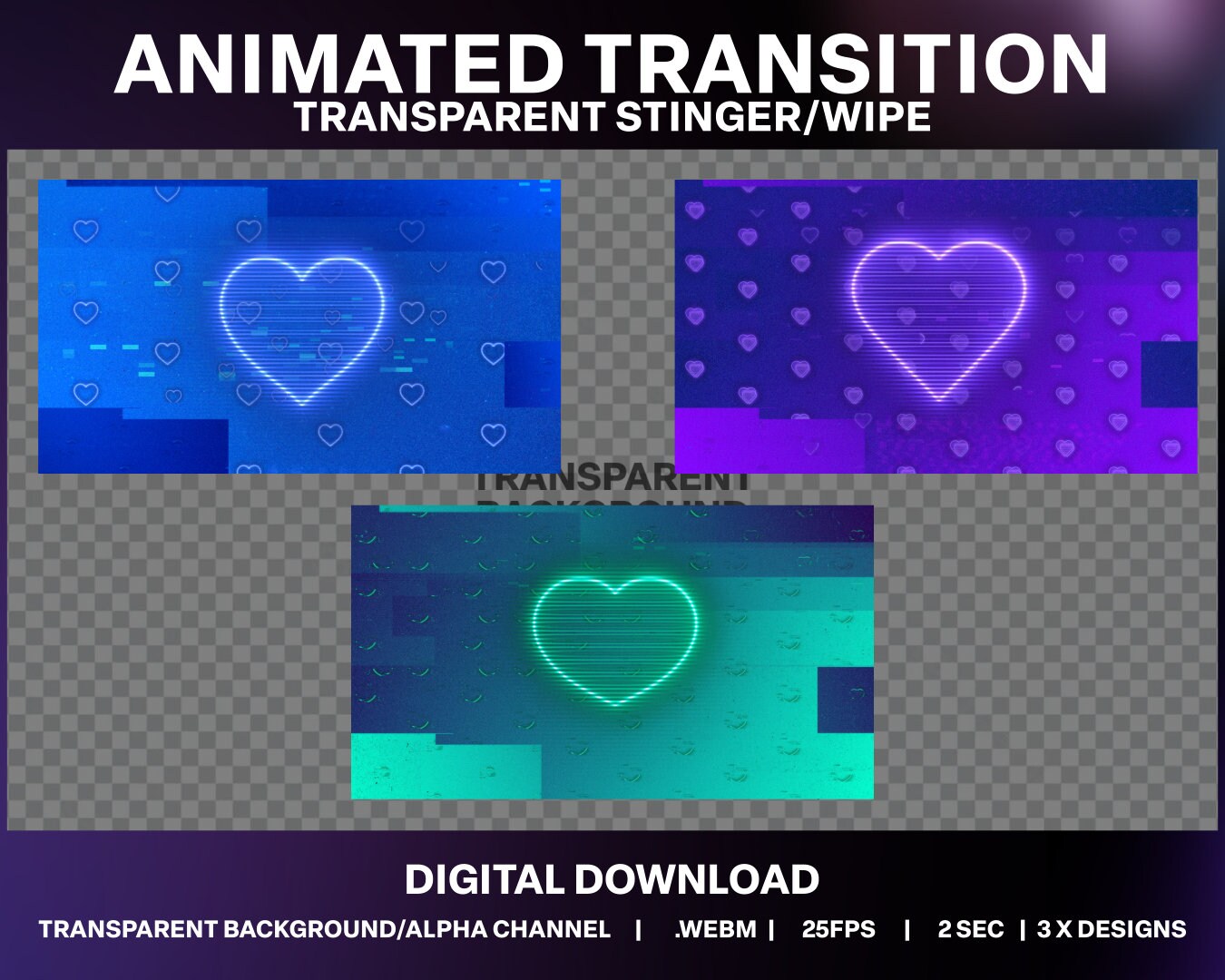 Glitch Glowing Heart Animated Transition Valentines Stream Wipe Neon ...